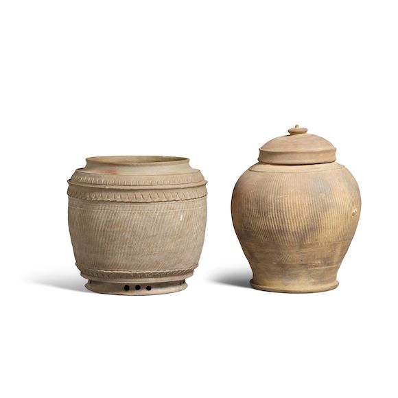 Bonhams : TWO GRAY STONEWARE JARS Vietnam, Tran dynasty, 13th century (2)