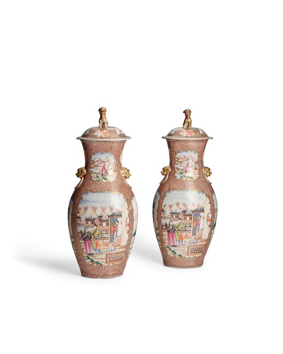 Bonhams : A FINE PAIR OF FAMILLE ROSE 'MANDARIN PATTERN' FLATTENED ...