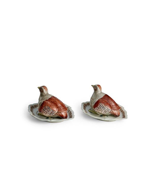Bonhams : A RARE PAIR OF 'ROOSTING PARTRIDGE' TUREENS, COVERS AND ...