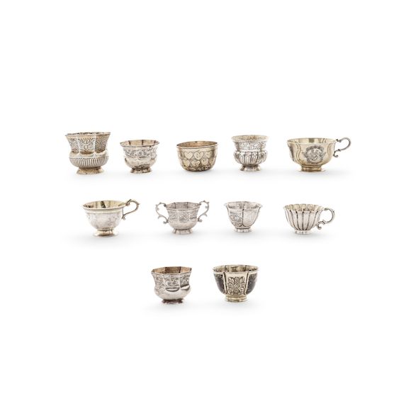 Bonhams : ELEVEN RUSSIAN 875 STANDARD SILVER SMALL FOOTED DRINKING CUPS ...