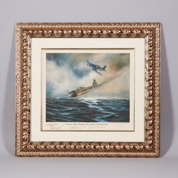 Bonhams Skinner : Commemorative WWII Air Combat Print signed by both ...