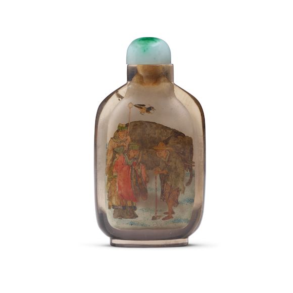 Bonhams : AN INSIDE-PAINTED SMOKY CRYSTAL SNUFF BOTTLE Ye Family, 1933