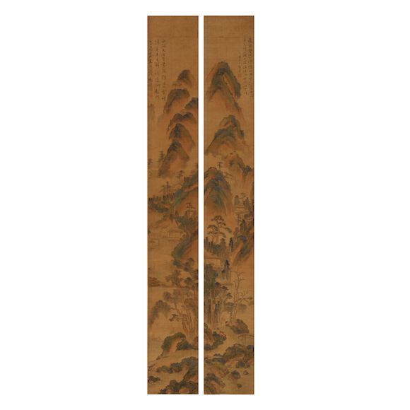 Bonhams : ATTRIBUTED TO LI JIAN (1748-1799) Landscape Couplet