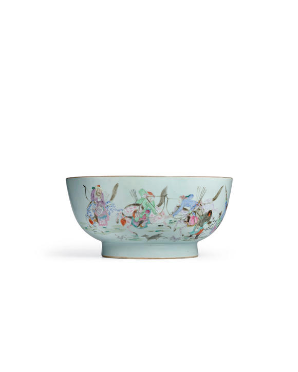 Bonhams A Fine And Large Famille Rose Chinese Hunting Scene Punch Bowl Qianlong Period