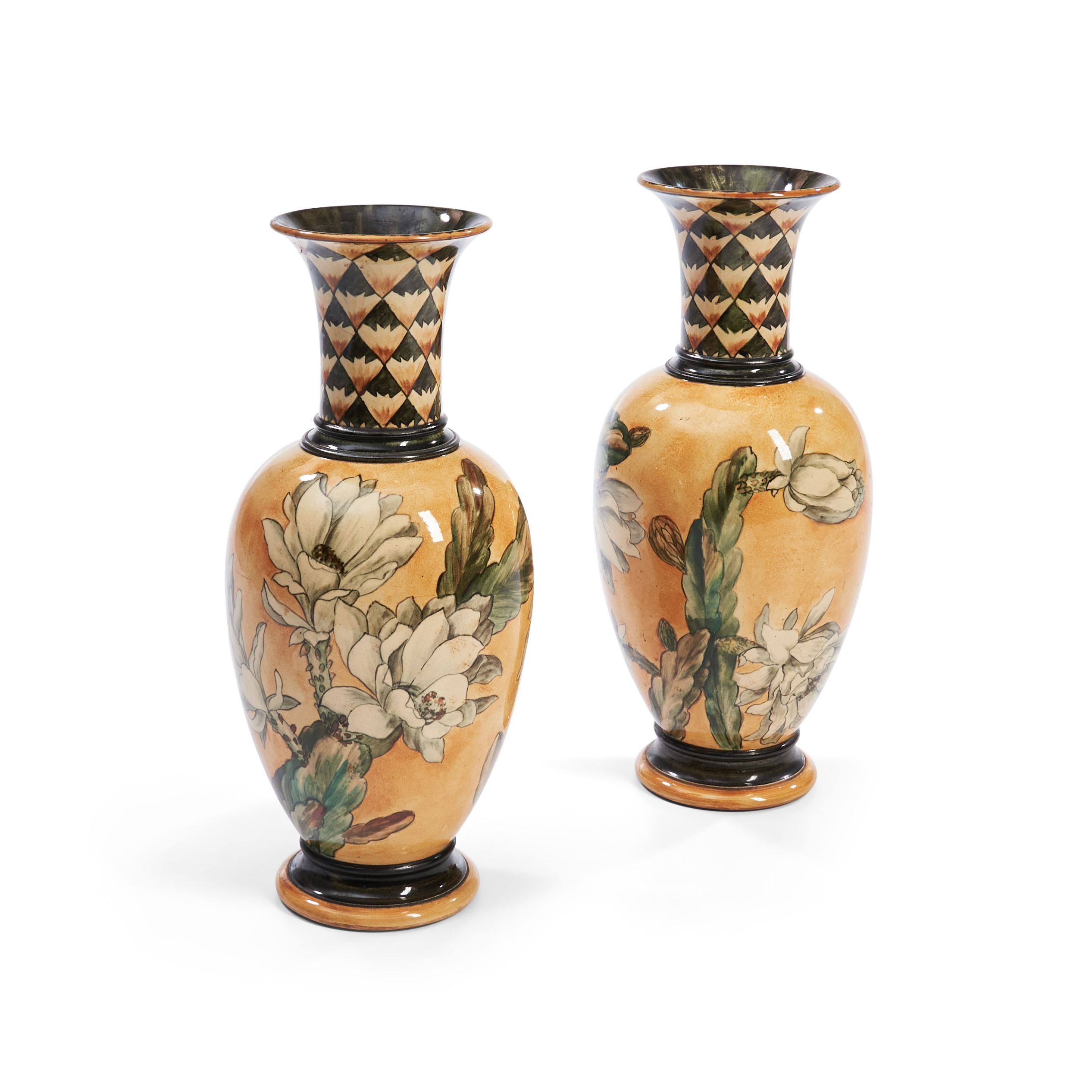 Bonhams Skinner : Pair of Doulton Lambeth Faience Vases, England, 1878,