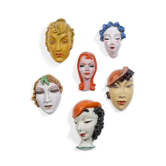 Bonhams : A GROUP OF SIX GERMAN AND AUSTRIAN FIGURAL CERAMIC MASKS ...