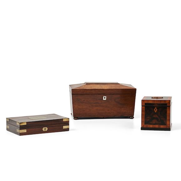 Bonhams Skinner : Two Tea Caddies and Small Cigar Box