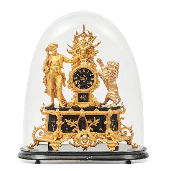Bonhams Skinner : Louis XVI-style Gilt Metal Mantle Clock under Cloche