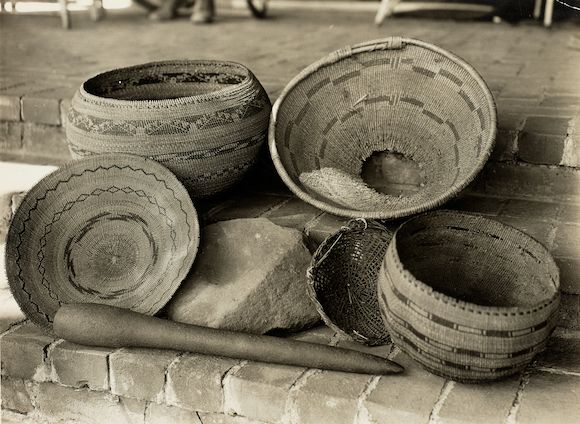 Bonhams : Edward S. Curtis (1868-1952); Pomo Baskets, Mortar and Pestle;