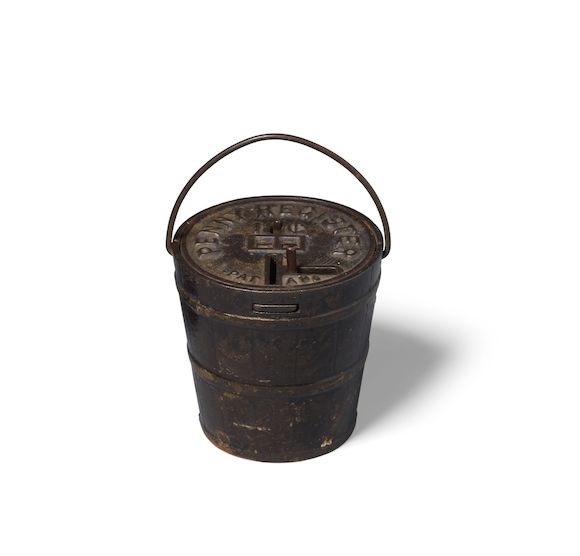 Bonhams : A KEYSER & REX PENNY PAIL CAST IRON BANK circa 1885height 3in (7.6cm)