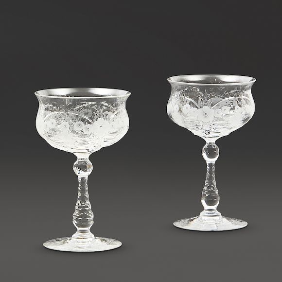 Bonhams Skinner : Pair of H.P. Sinclaire Engraved Glass Goblets ...