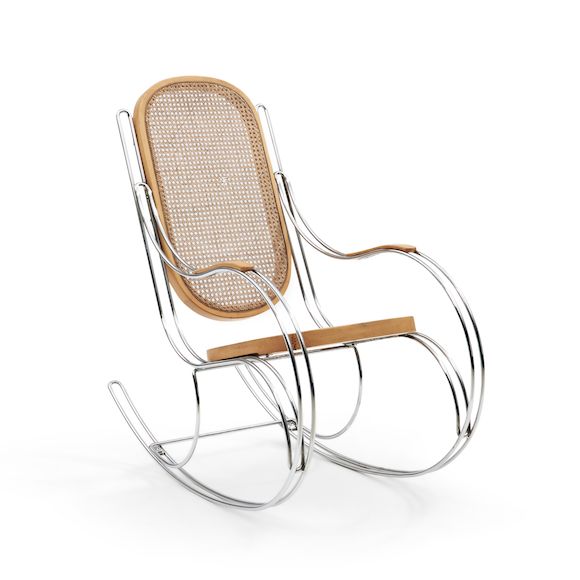 Bonhams Skinner : Mid-century Modern Chrome and Cane Rocking Chair ...
