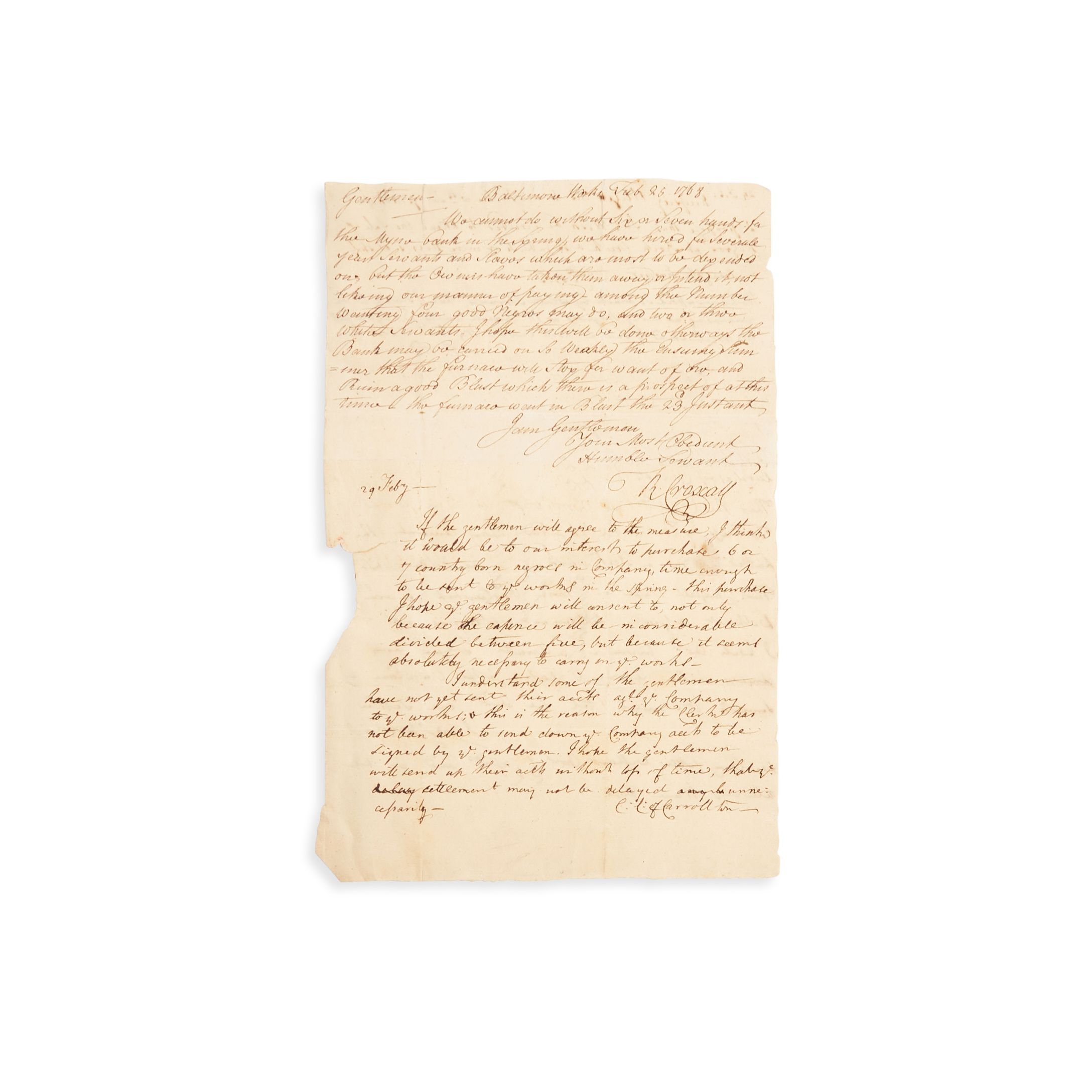 Bonhams Skinner : Carroll, Charles (1737-1832), Autograph Letter Signed