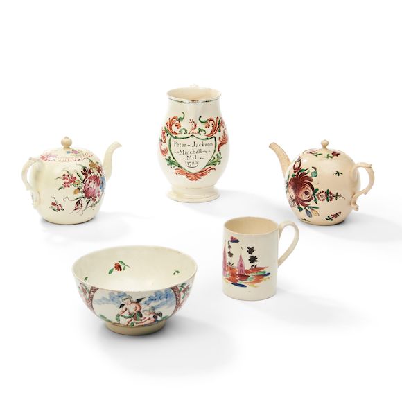 Bonhams Skinner : Five Hand-painted Creamware Items