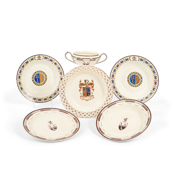 Bonhams Skinner Six Armorial Decorated Creamware Items
