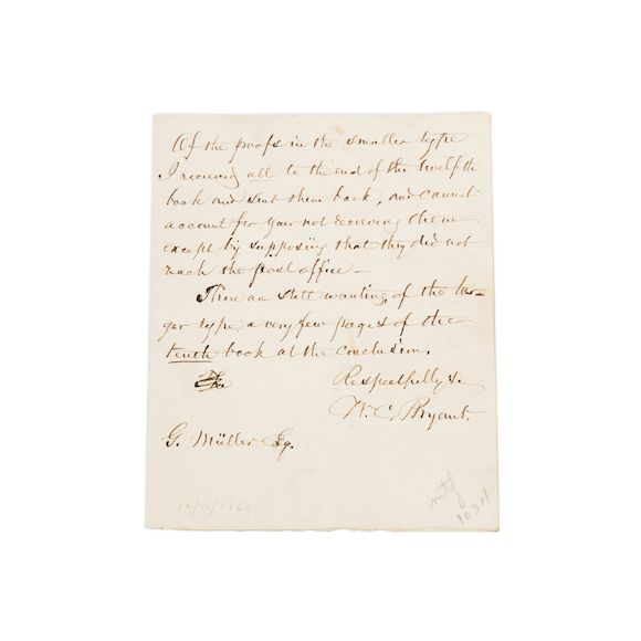 Bonhams Skinner : Bryant, William Cullen (1794-1878), autograph Letter ...