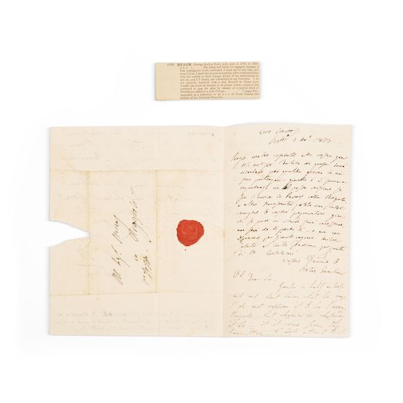 Bonhams Skinner : Byron, George Gordon (1788-1824), Autograph Letter Signed
