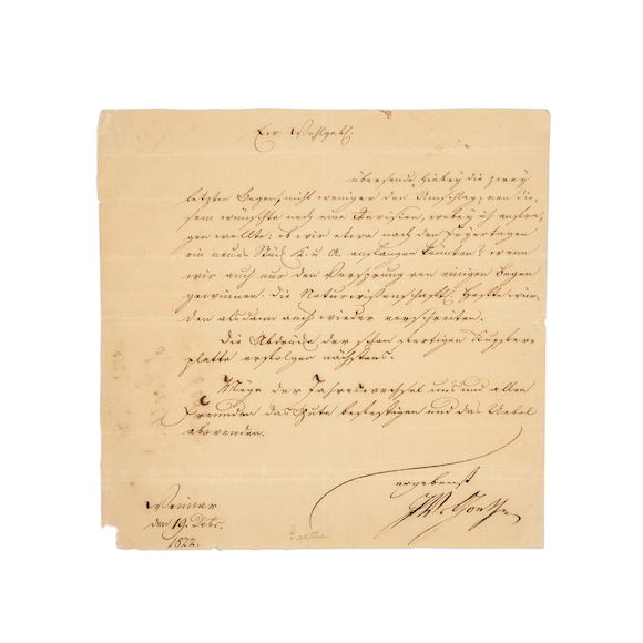 Bonhams Skinner : Goethe, Johann Wolfgang von (1749-1832), Letter Signed