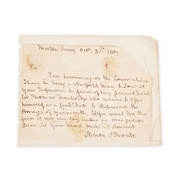 Bonhams Skinner : Nelson, Horatio (1758-1805), Autograph Letter Signed