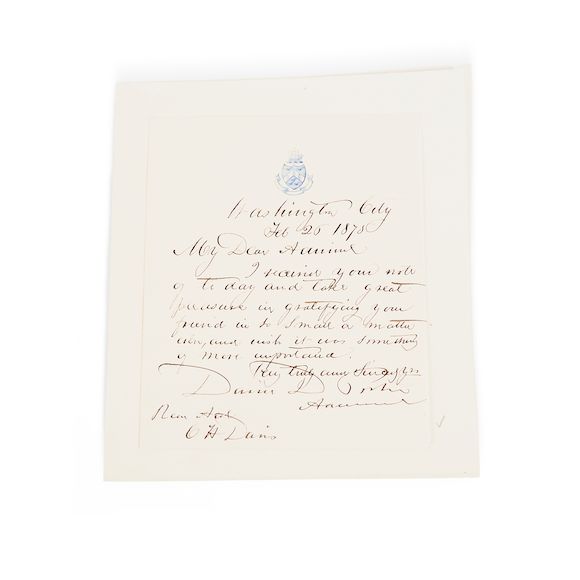 Bonhams Skinner : Porter, David Dixon (1813-1891), Autograph Letter Signed
