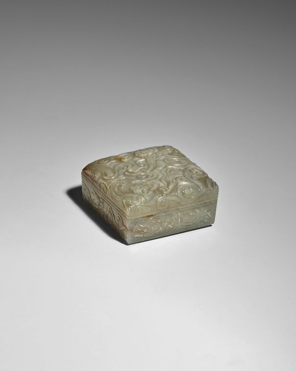 Bonhams : AN ARCHAISTIC JADE DRAGON-IN-CLOUDS SQUARE BOX AND COVER Song ...