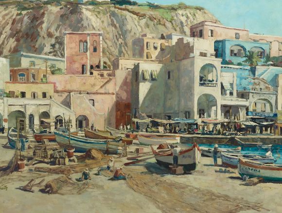 Bonhams : Roger Kuntz (1926-1975) Sant'Angelo Fishermen - Ischia 30 x ...