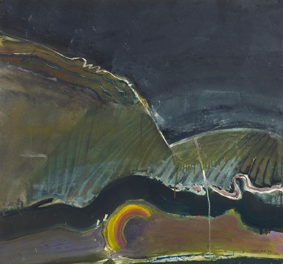 Bonhams : Arthur Okamura (1932-2009) Moody Landscape 28 X 30 1/4 in ...