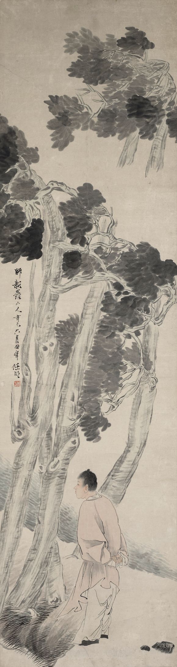 Bonhams : REN YI (1840-1895) Figures in a Landscape, 1881 (4)