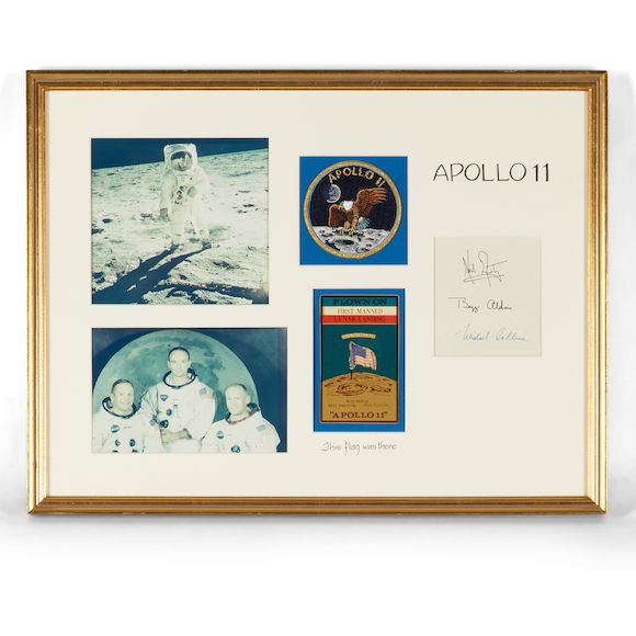 Bonhams Skinner : Apollo 11 Miniature American Flag, Signatures, and Photos