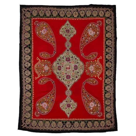 Bonhams Skinner : Persian Resht Embroidery Iran 5 ft. 1 in. x 6 ft. 2 in.