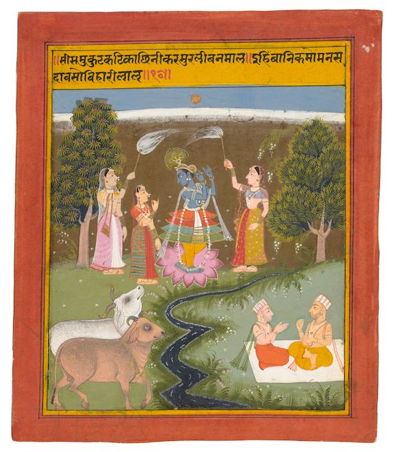 Bonhams : AN ILLUSTRATION FROM A SAT SAI SERIES: A PRAYER TO KRISHNA ...