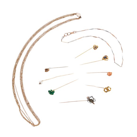 Bonhams Skinner : A GROUP OF GOLD CHAINS AND STICK PINS