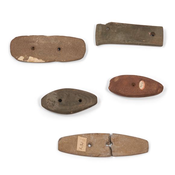 Bonhams Skinner : Five prehistoric stone gorgets lg. 5, 4 1/2, 4, 3 1/4 ...