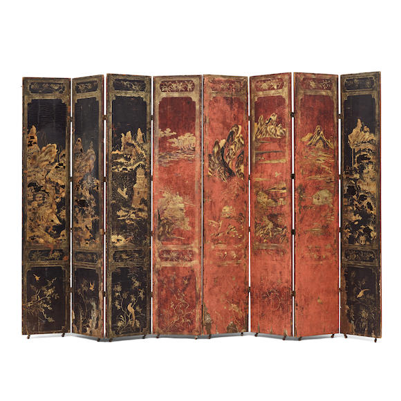 Bonhams Skinner Eight Panel Gilt Lacquered Folding Screen