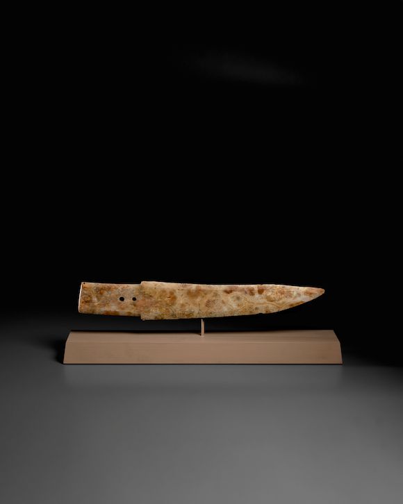 Bonhams : A LARGE ARHAIC JADE RITUAL DAGGER AXE, GE Shang Dynasty