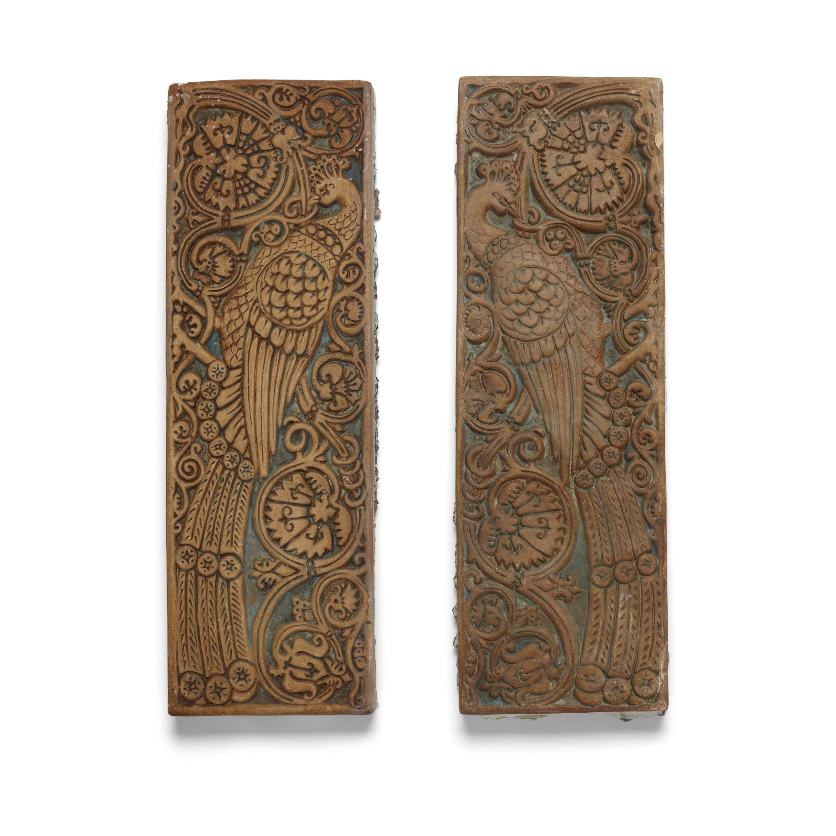 Bonhams : BATCHELDER TILE (1910-1930s) Pair of Peacock Tiles early 20th ...