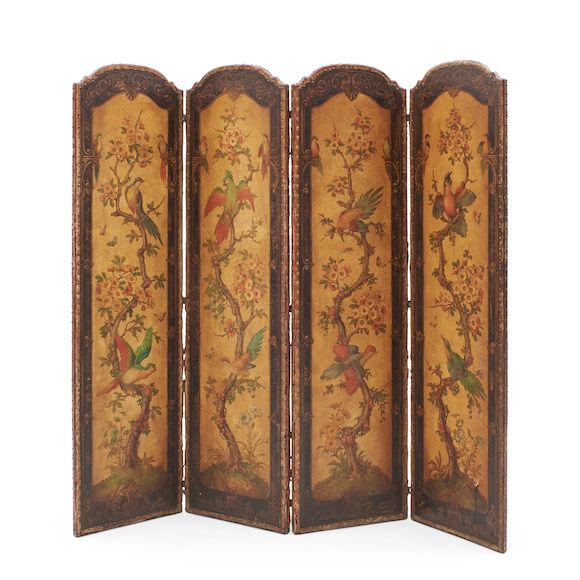 Bonhams Skinner : Dutch Gilt and Polychrome Painted Leather Four Panel ...
