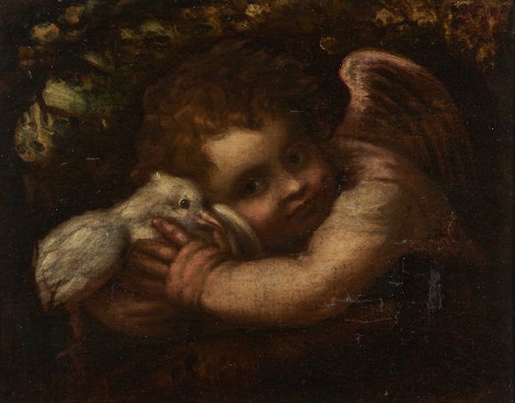 Bonhams Skinner : After Titian (Italian, c. 1485-1576) Cupid Holding a Dove 10 x 12 7/8 in. (25. ...