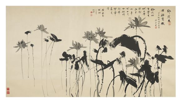 Bonhams : HUANG YONGYU (BORN 1924) Monumental Lotus, 1983