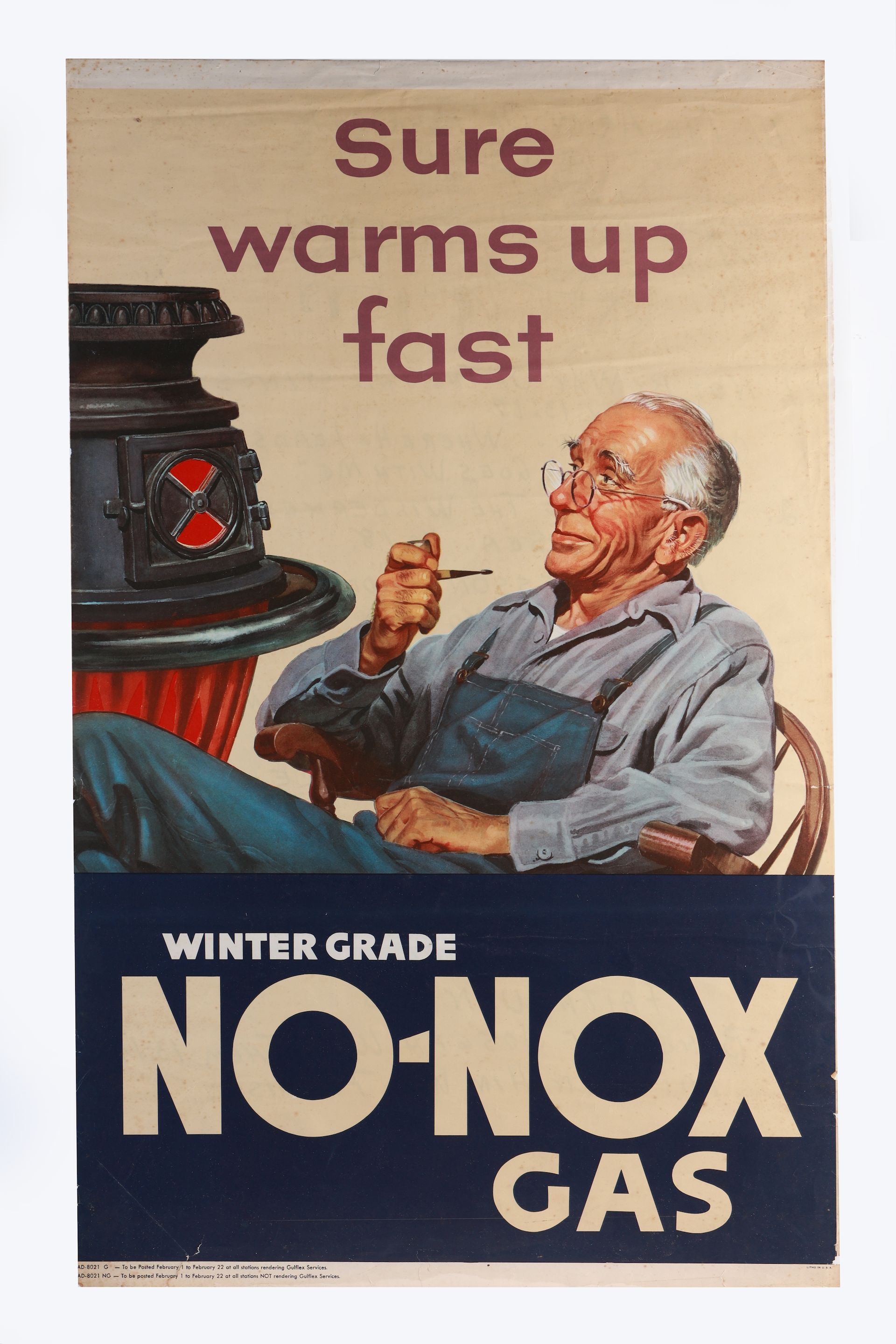 Bonhams Cars : A 'Sure Warms up Fast' a No-Nox gas advertising poster ...