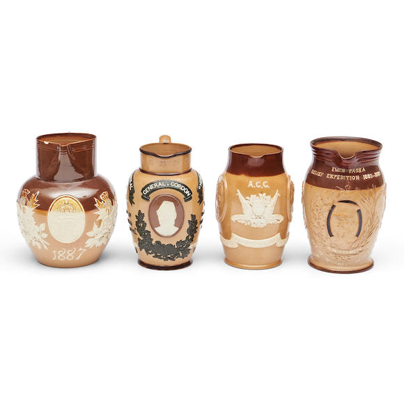 Bonhams Skinner Four Doulton Lambeth Stoneware Commemorative Jugs