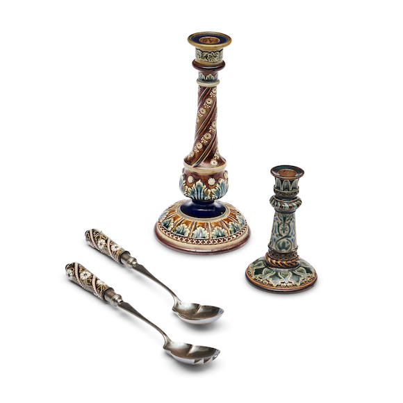 Bonhams Skinner Four Doulton Lambeth Glazed Stoneware Items England