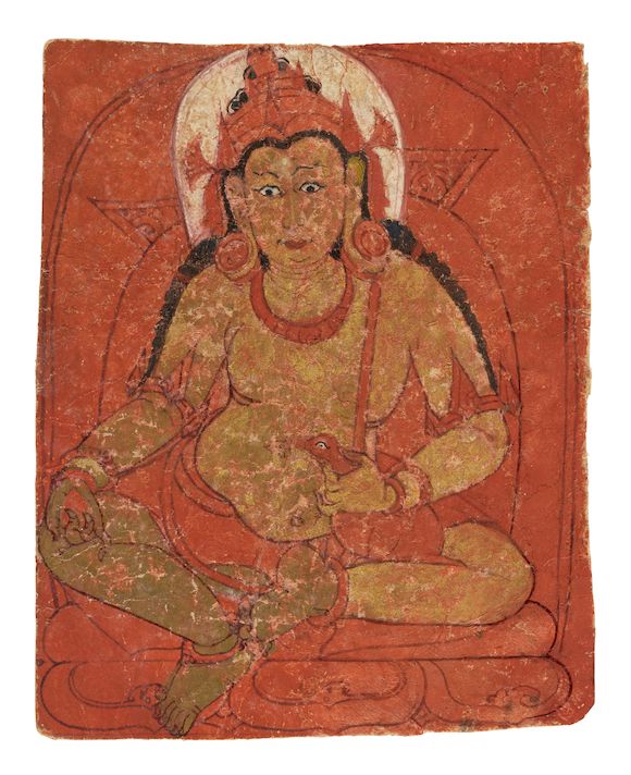 Bonhams : A TSAKALI OF YELLOW JAMBHALA TIBET (TAKLUNG), 12TH/13TH CENTURY