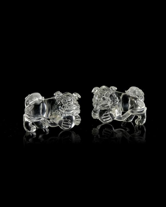 Bonhams : Pair of Carved Rock Crystal Foo Dogs