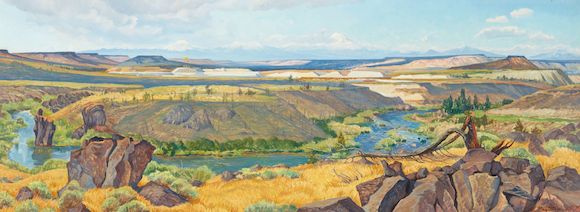 Bonhams : Ray Stanford Strong (1905-2006) Bend in the River 18 x 48 in ...
