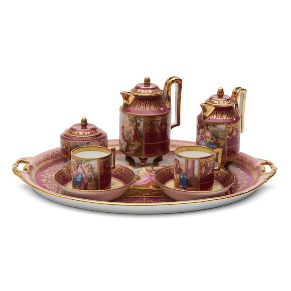 Bonhams Skinner : Vienna Porcelain Tête-à-tête Coffee Set with Tray ...