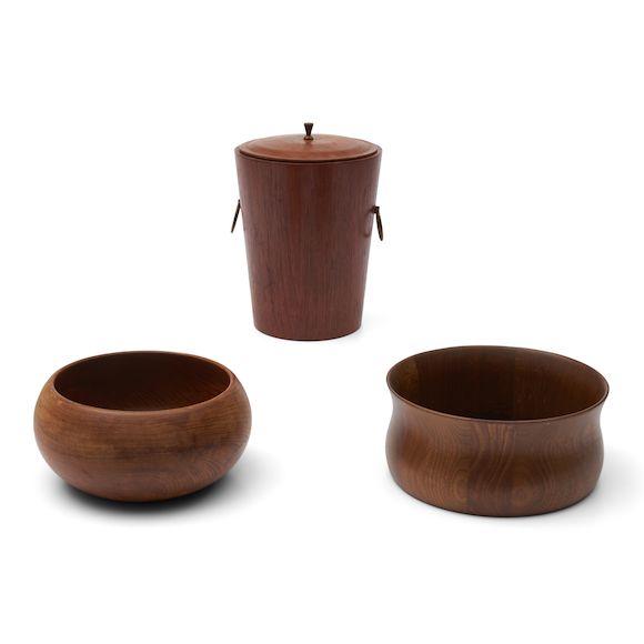 Bonhams Skinner : Mid-century Modern Teak Ice Bucket and Two Salad ...