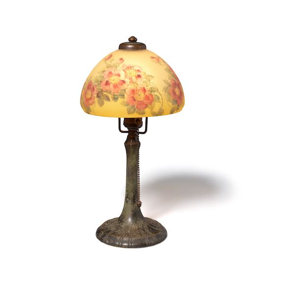 Bonhams : HANDEL (ESTABLISHED 1885) Red Rose Linenfold Table Lampcirca ...