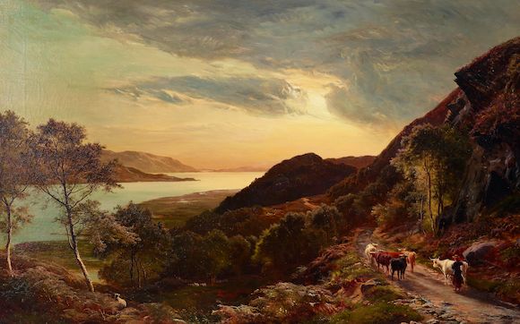 Bonhams : Sidney Richard Percy (British, 1821-1886) Sunset over the ...