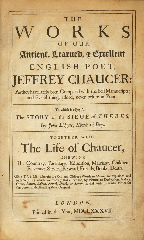 Bonhams : CHAUCER, GEOFFREY. 1340?-1400. The Works of our Ancient, Learned, & Excellent English ...